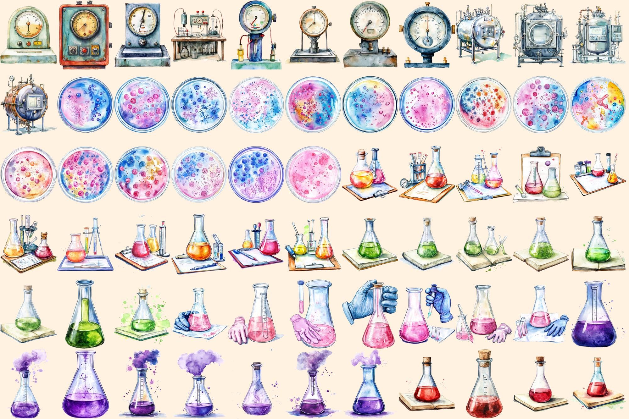Watercolor Science Lab Clipart – 455+ PNG Graphics (digital Download ...