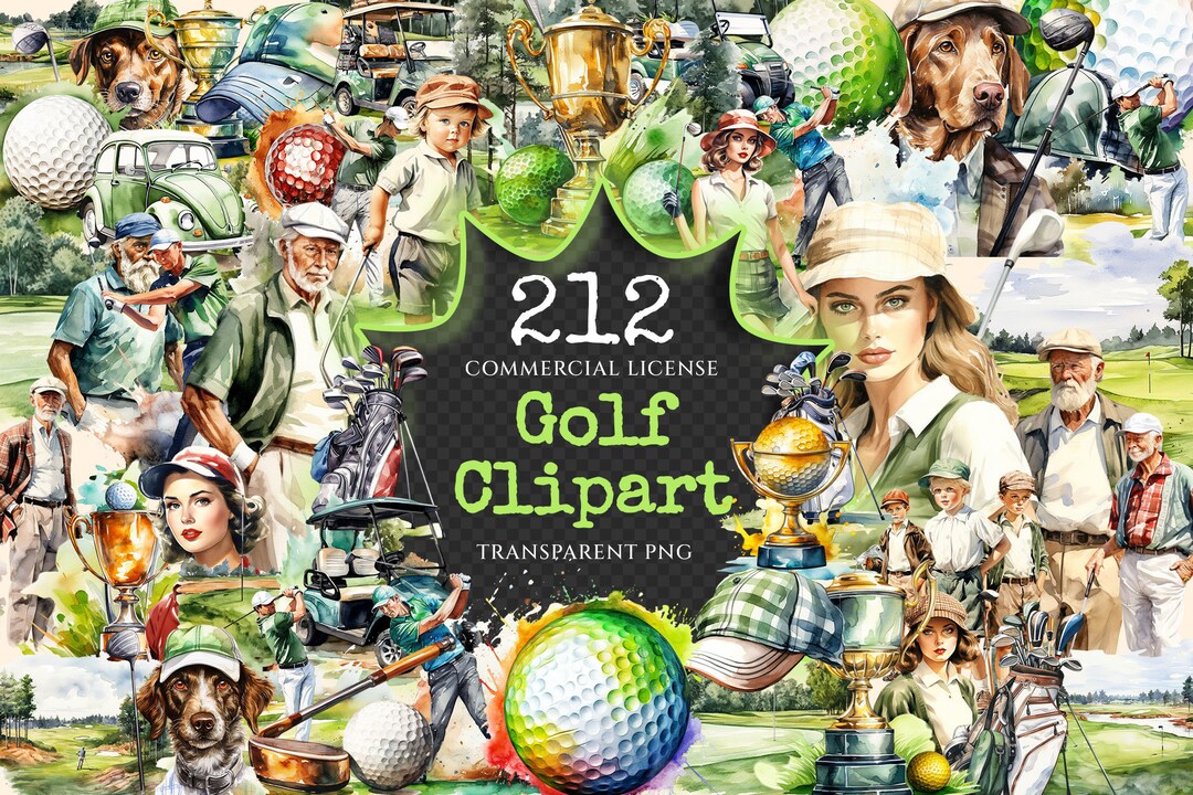 Golf Watercolor Clipart Bundle - 210+ Transparent PNG, Golf Scene ...