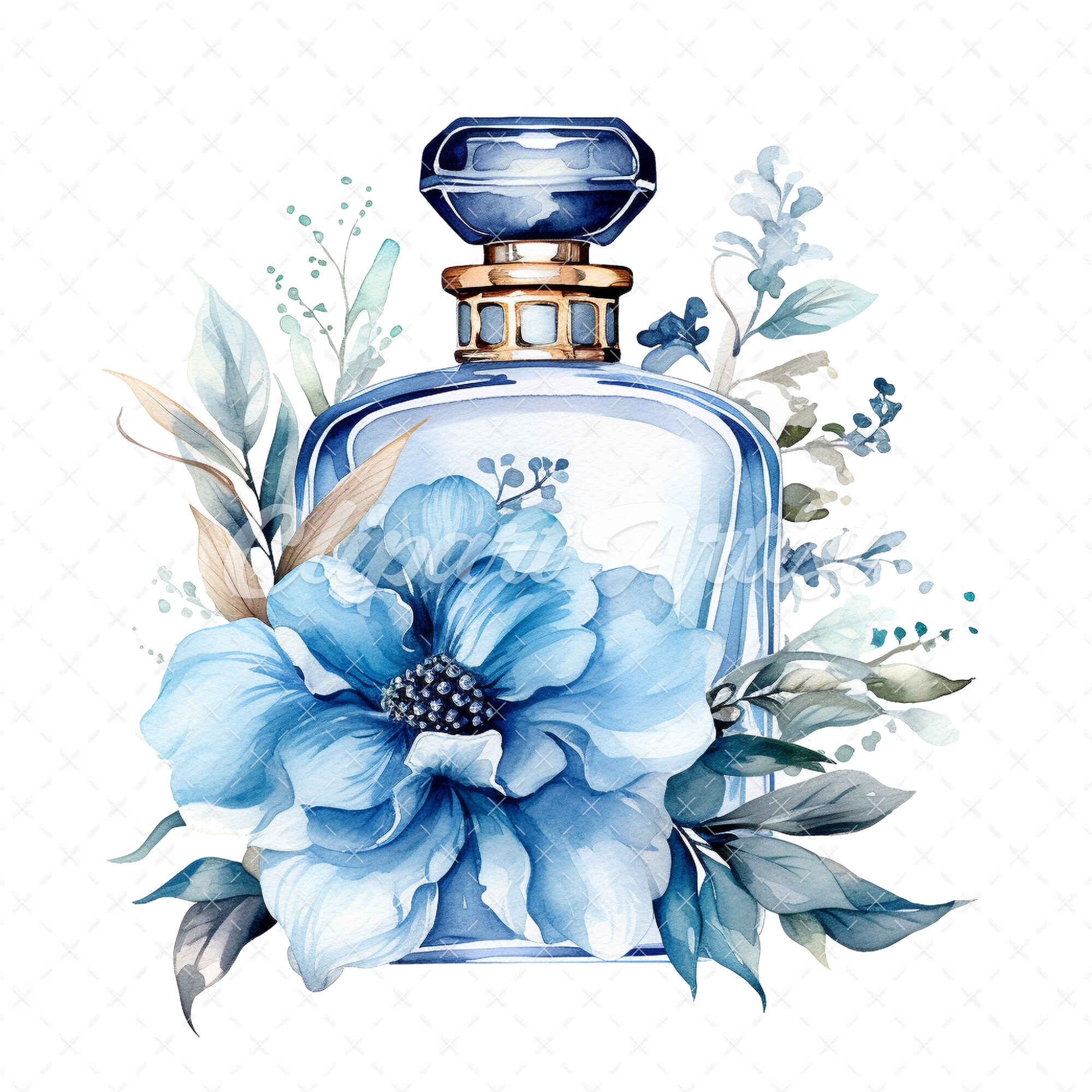 20 High-quality Blue Floral Perfume Bottle Clipart Perfume Digital ...
