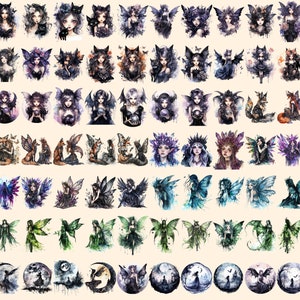 Dark Fairies Watercolor Clipart Bundle – Gothic Fairytale PNG (digital ...