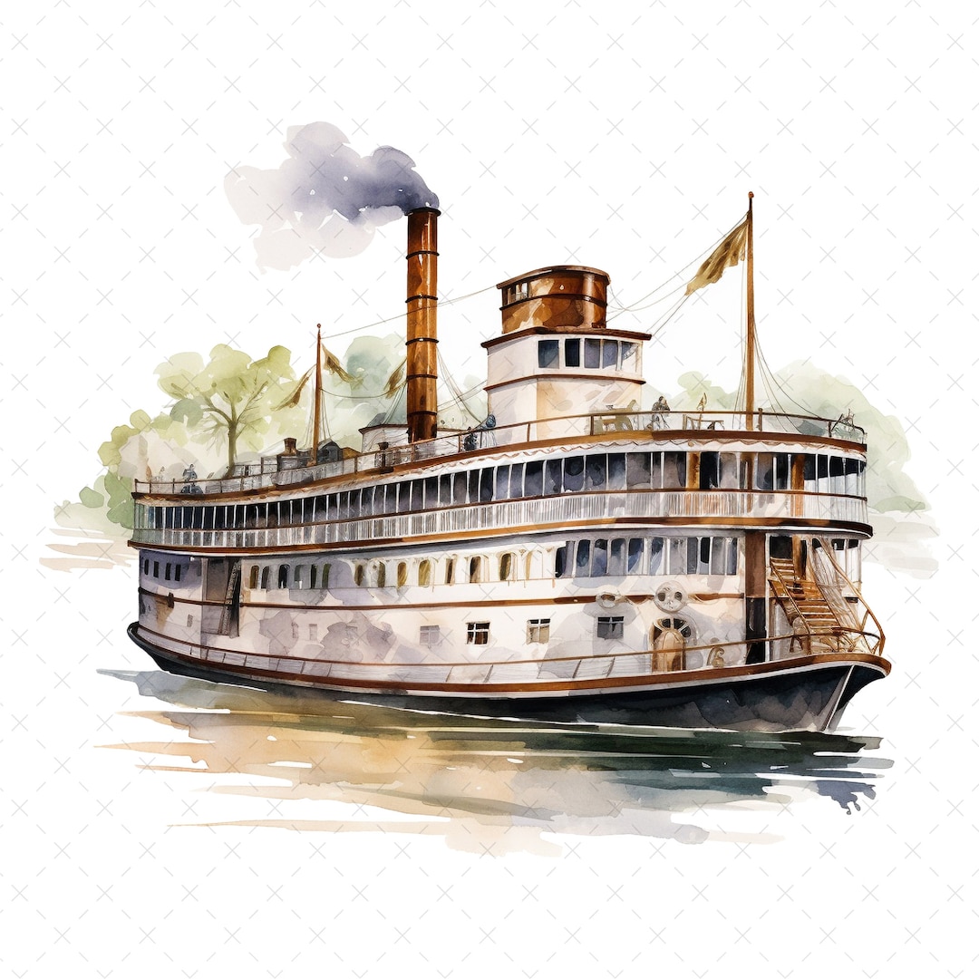 20 High-quality Riverboats Clipart Riverboats Digital Watercolor JPG ...