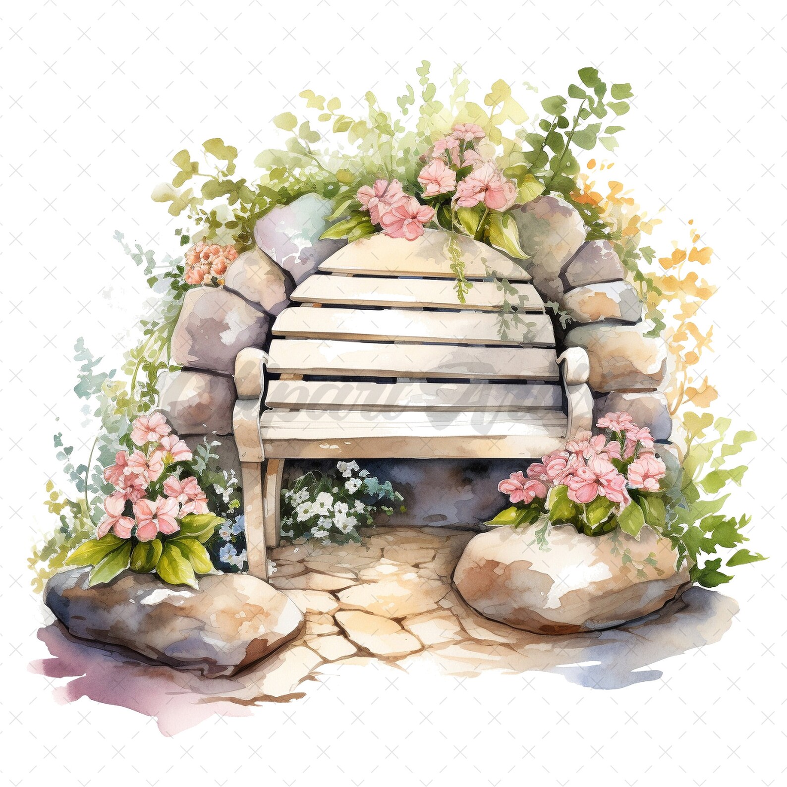 19 High-quality Garden Stone Benches Clipart Stone Benches Digital ...