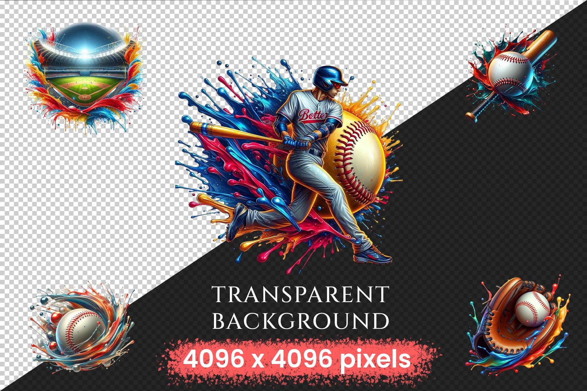 Vibrant Baseball Graphics Clipart – 30 PNG, Sports Printables (digital ...
