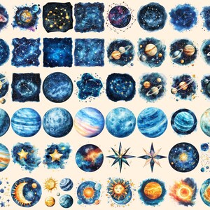 Astronomy Watercolor Clipart Bundle - 400+ Transparent PNG, Sky and ...
