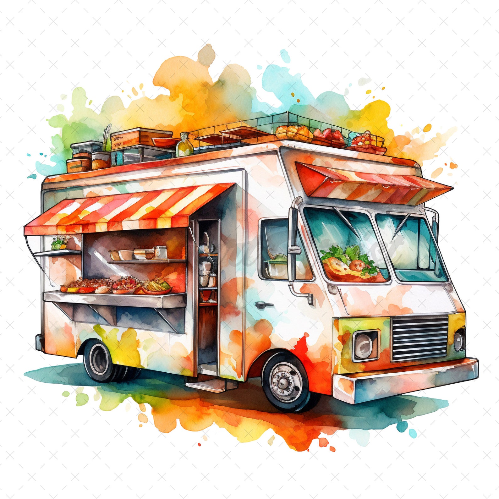 20 High-quality Food Trucks Clipart Food Trucks Digital Watercolor JPG ...
