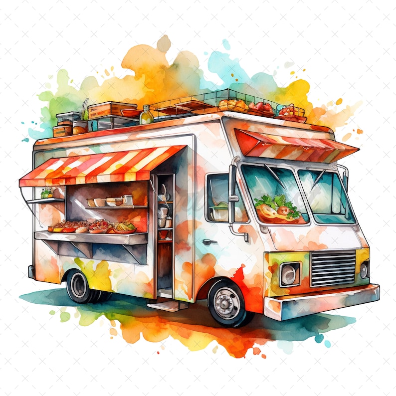 20 High-quality Food Trucks Clipart Food Trucks Digital Watercolor JPG ...
