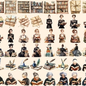 The Old Library Watercolor Clipart Bundle - 398+ Transparent PNG ...