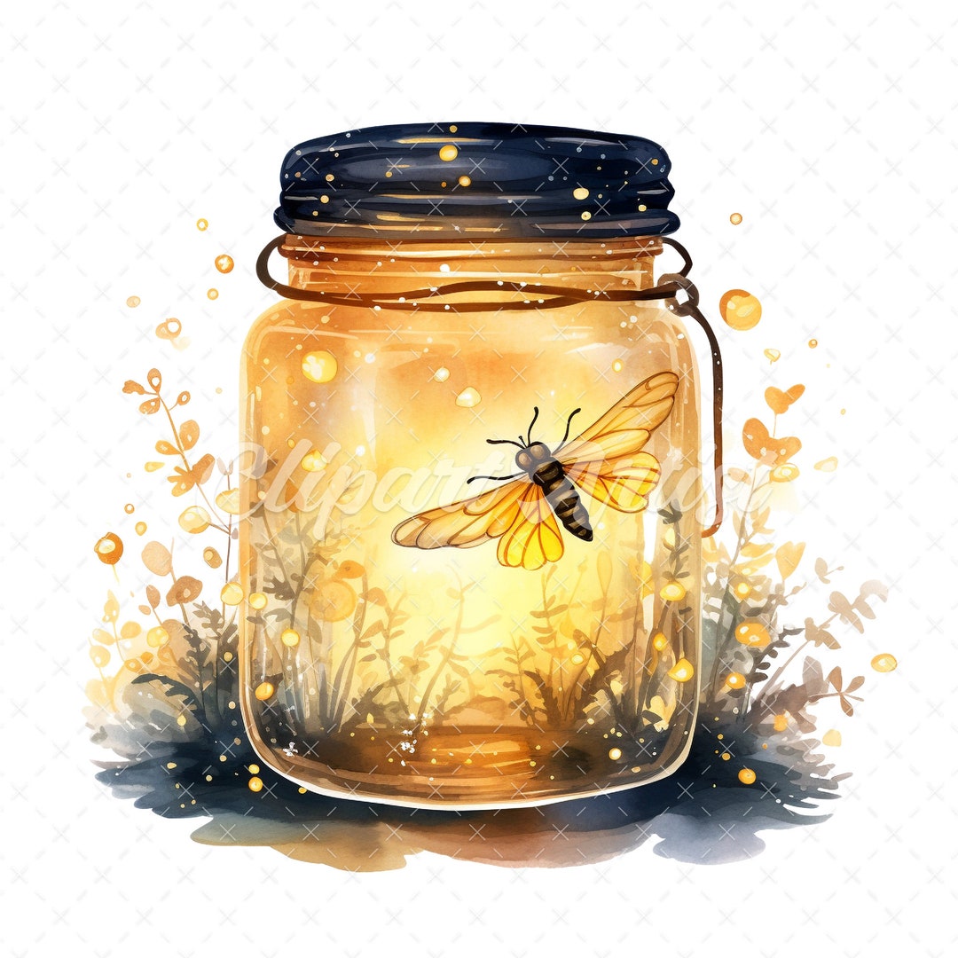 Firefly Jar Watercolor Clipart – Glowing Insect Illustration (digital ...
