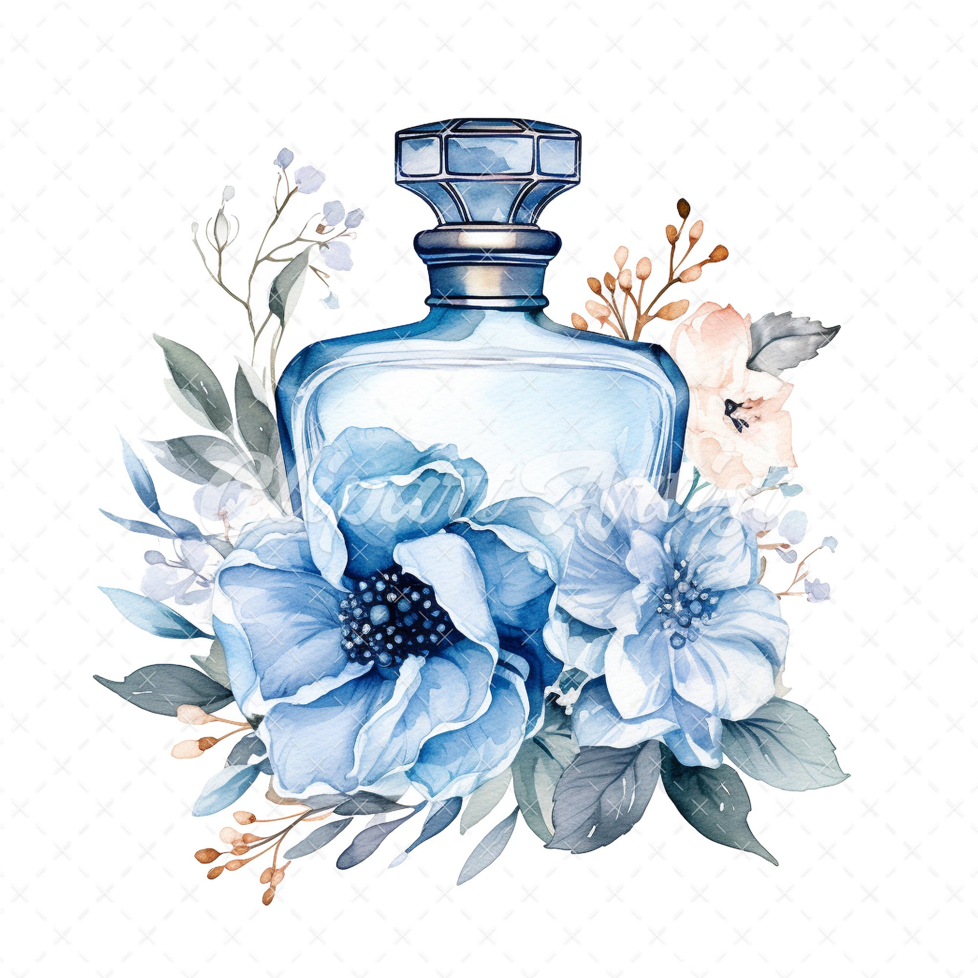 20 High-quality Blue Floral Perfume Bottle Clipart Perfume Digital ...