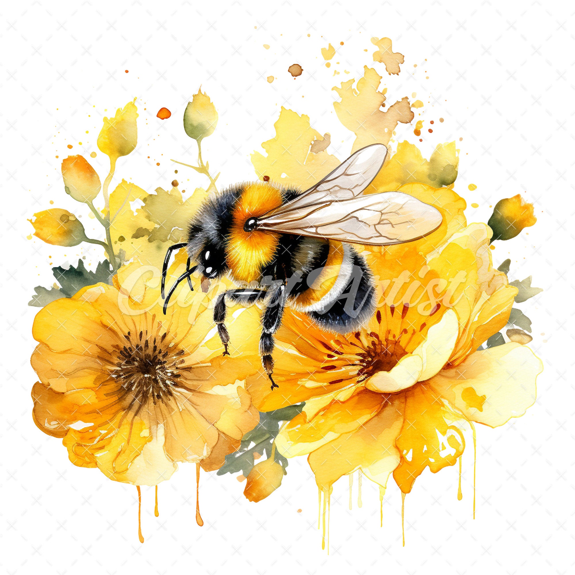 Watercolor Bumble Bee Clipart – Floral JPG Images (digital Download) - Etsy