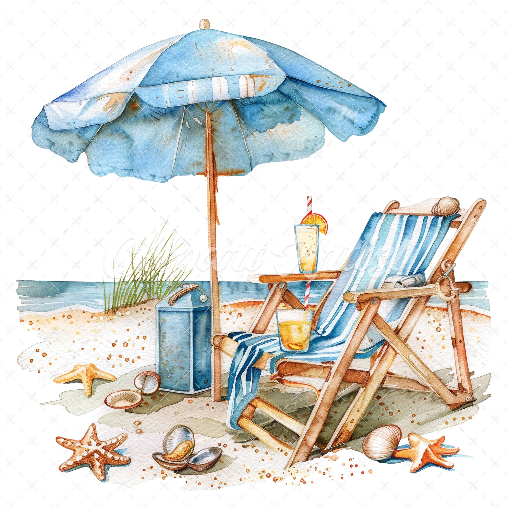 20 High-quality Beach Set Clipart Beach Set Digital Watercolor JPG ...
