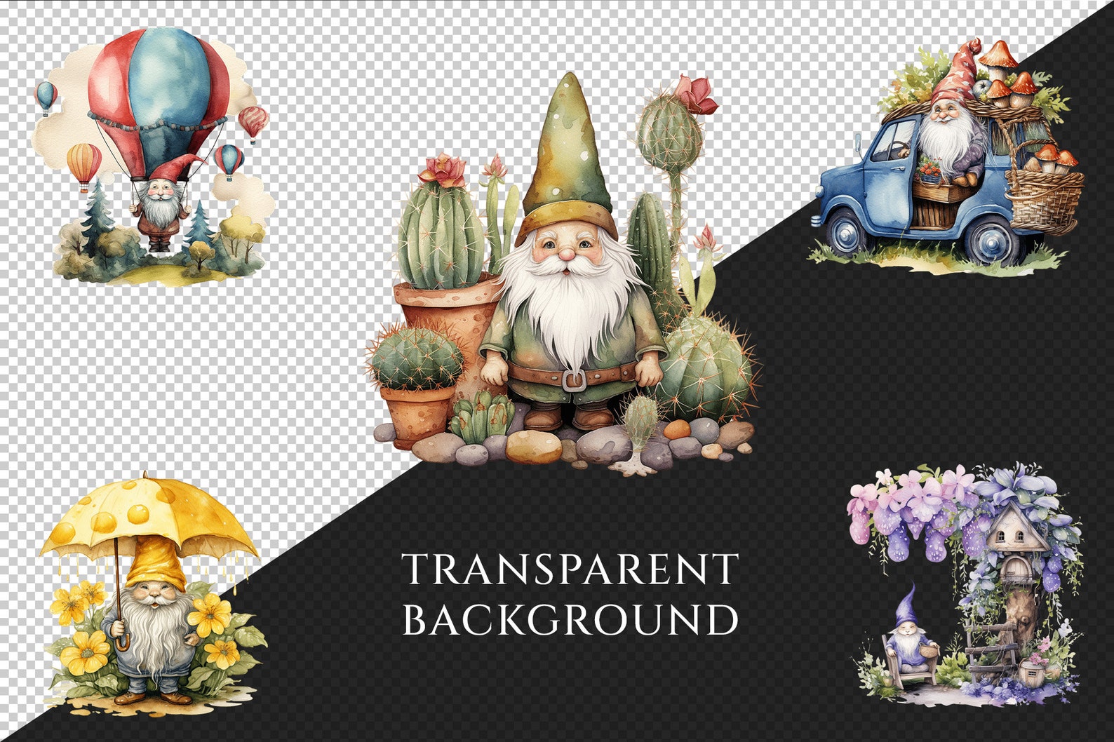 Gnomes Watercolor Clipart Bundle 520 Transparent PNG, Enchanted Gnome ...