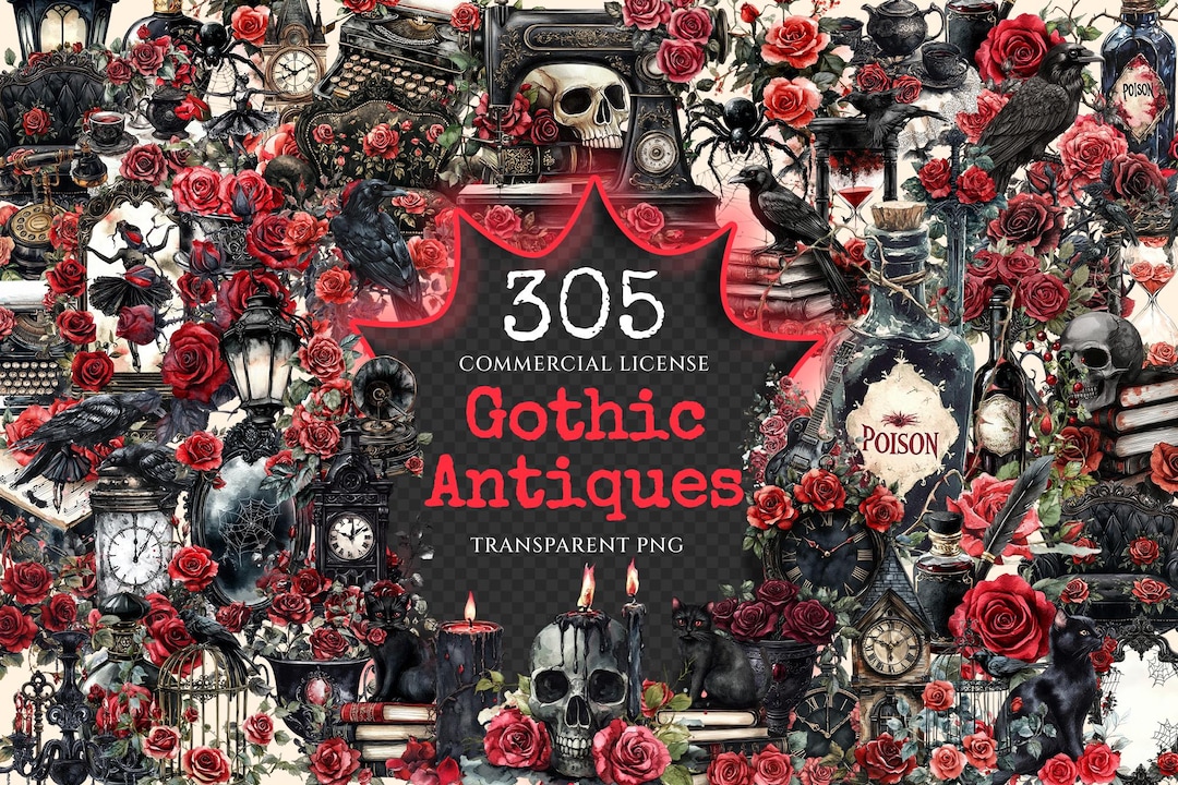 Gothic Antiques Watercolor Clipart – Dark Vintage PNG Images (digital ...