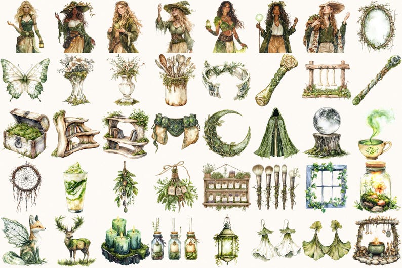 Watercolor Witch Clipart Set – Mystic Forest Graphics (digital Download ...