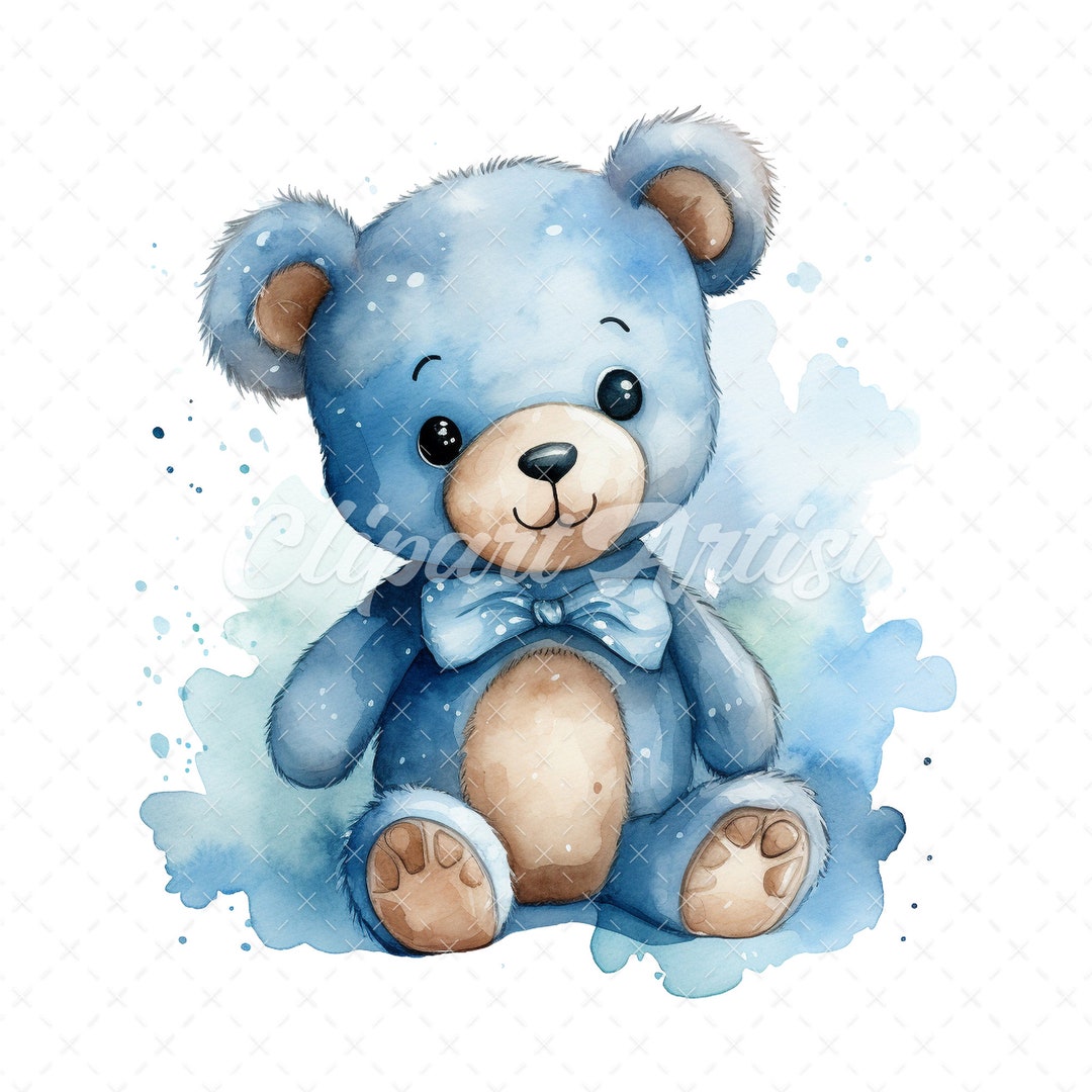 20 High-quality Blue Teddy Bear Clipart - Blue Teddy Bear Digital Watercolor JPG Instant ...