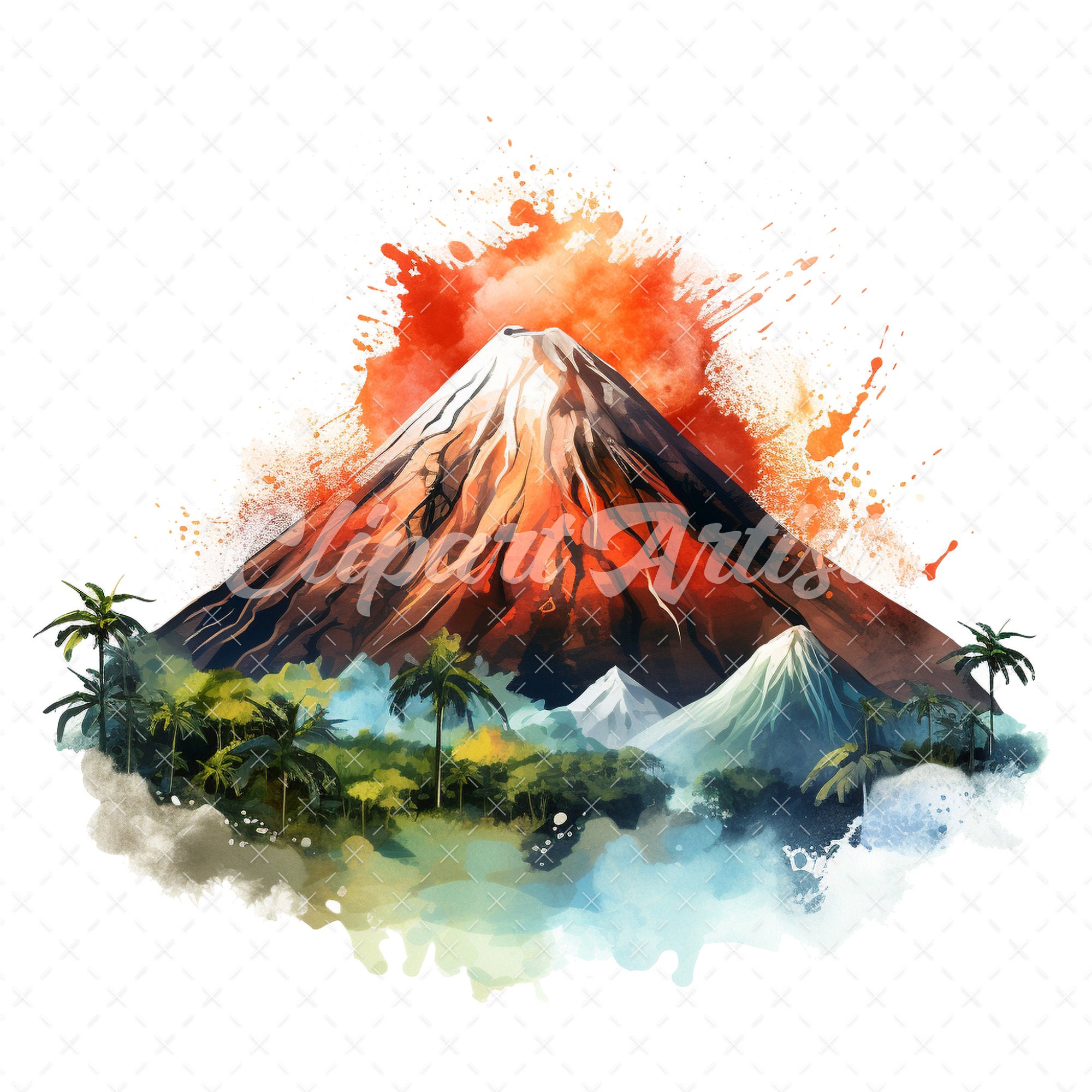 20 High-quality Volcano Clipart Volcano Digital Watercolor JPG Instant ...