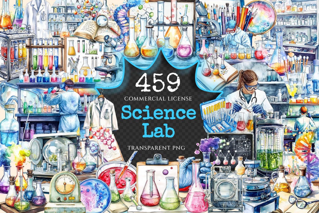 Science Lab Watercolor Clipart Bundle - 455+ Transparent PNG, Chemistry ...