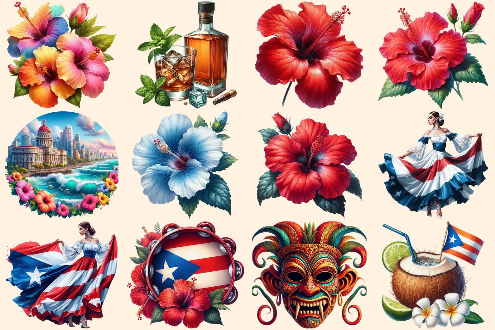 Puerto Rico Clipart – Tropical Travel Illustrations, 58 PNG (digital ...