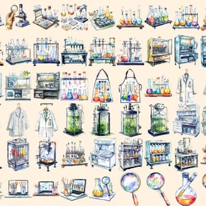 Watercolor Science Lab Clipart – 455+ PNG Graphics (digital Download ...