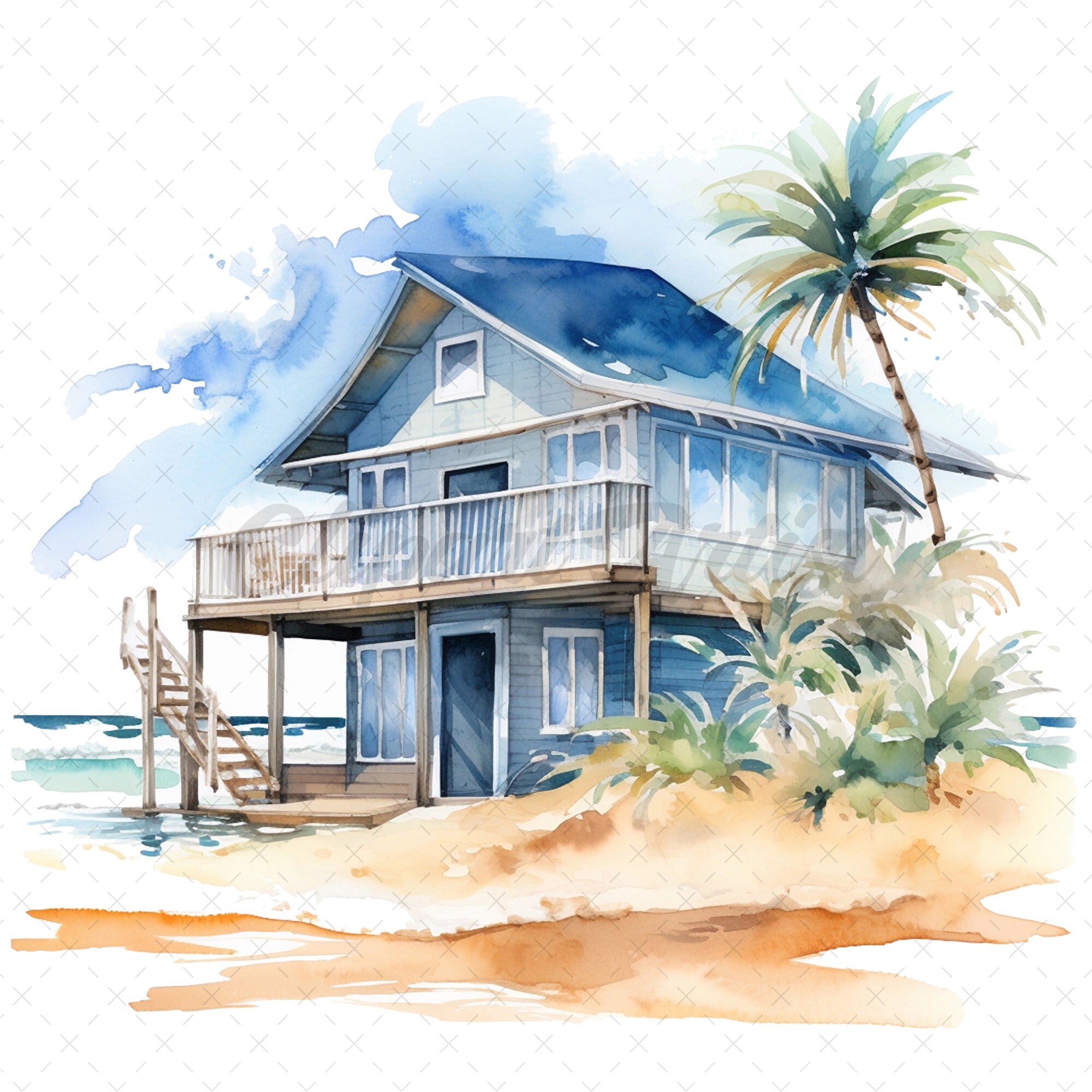 19 High-quality Beach Houses Clipart Beach House Digital Watercolor JPG ...
