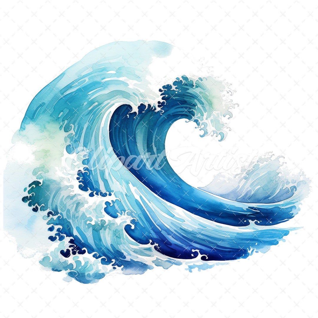 Watercolor Ocean Waves Clipart – 20 Jpgs, Commercial Use (digital ...