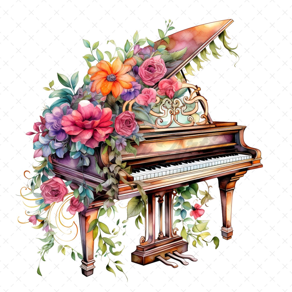 20 High-quality Floral Piano Clipart Floral Piano Digital Watercolor ...