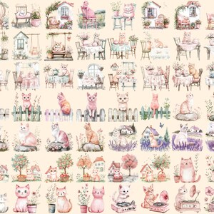 Cottagecore Cats Watercolor Clipart Bundle - 485+ Transparent PNG ...