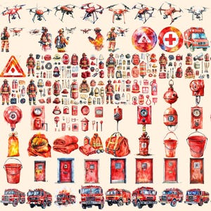 Firefighters Watercolor Clipart Bundle – 665+ PNG Images (digital ...