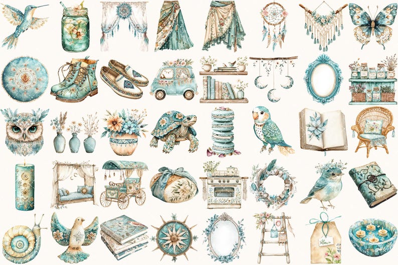 Boho Watercolor Clipart Set – Bird Muse Illustrations (digital Download ...