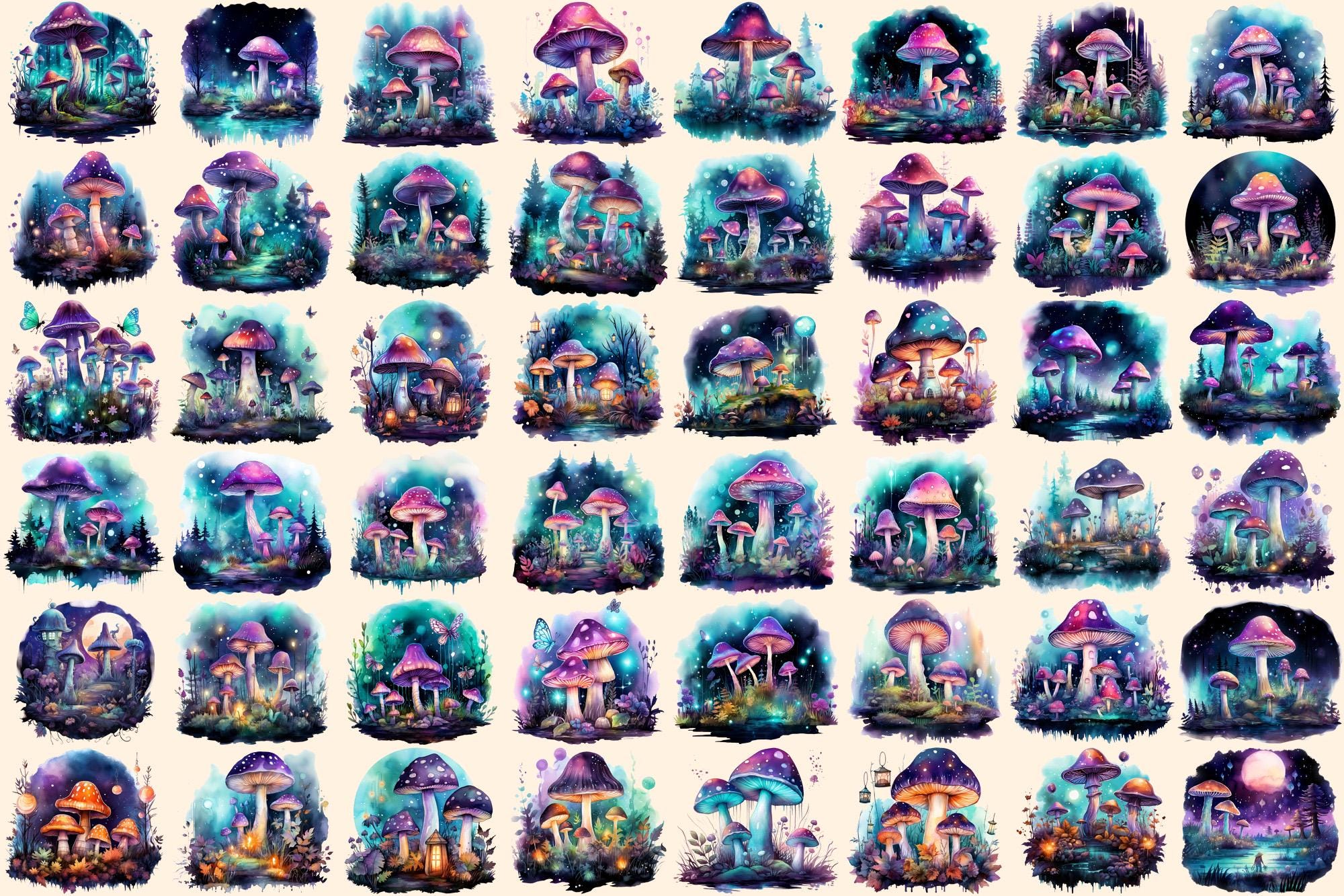 Watercolor Mushroom Clipart Bundle - Magical Fungi PNG Graphics ...