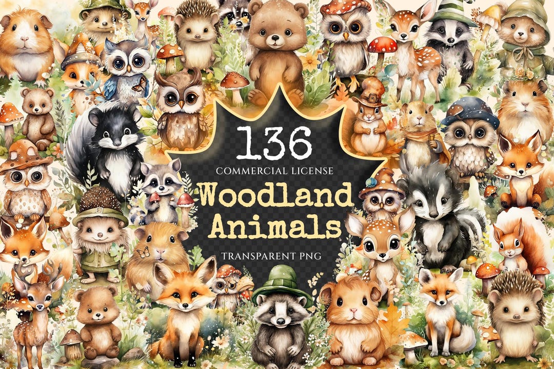 Woodland Animals Watercolor Clipart Bundle - 132+ Transparent PNG ...