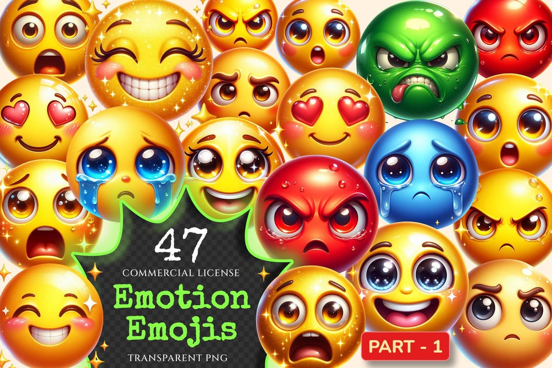 Emotion Emojis PNG Clipart – 47 Face Illustrations (digital Download ...