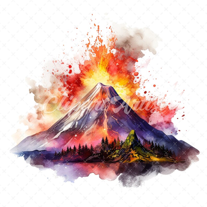 20 High-quality Volcano Clipart Volcano Digital Watercolor JPG Instant ...