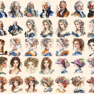 Baroque Era Watercolor Clipart Bundle - 288+ Transparent PNG, Elegant ...