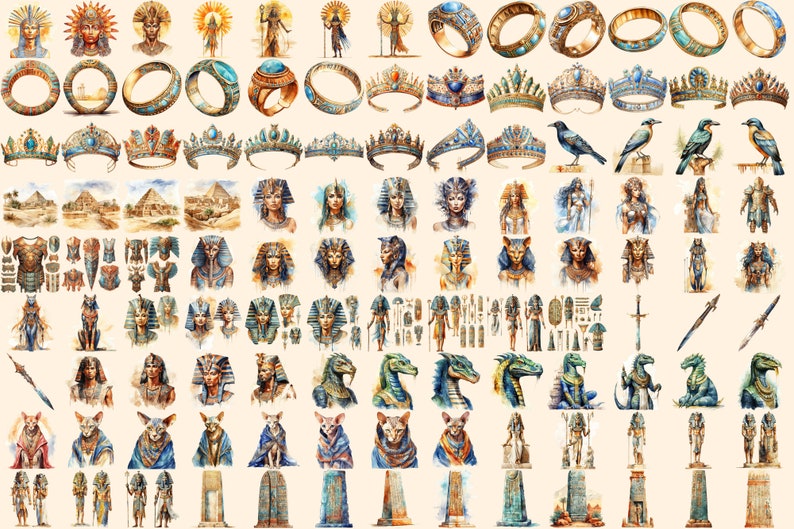 Ancient Egypt Watercolor Clipart Bundle – Pharaohs, Pyramids (digital ...