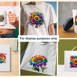 Rainbow Sunflower Clipart – Bright Floral Illustrations (PNG Digital ...