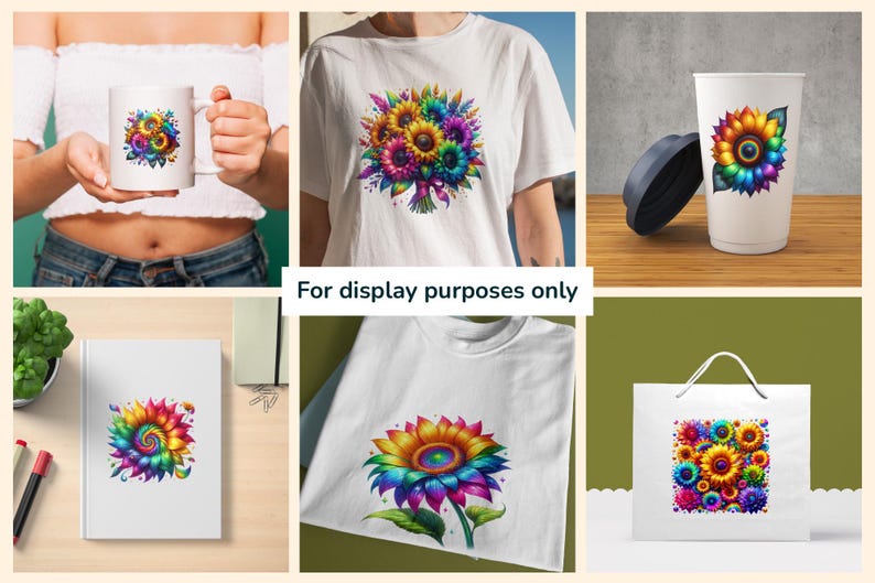Rainbow Sunflower Clipart – Bright Floral Illustrations (PNG Digital ...