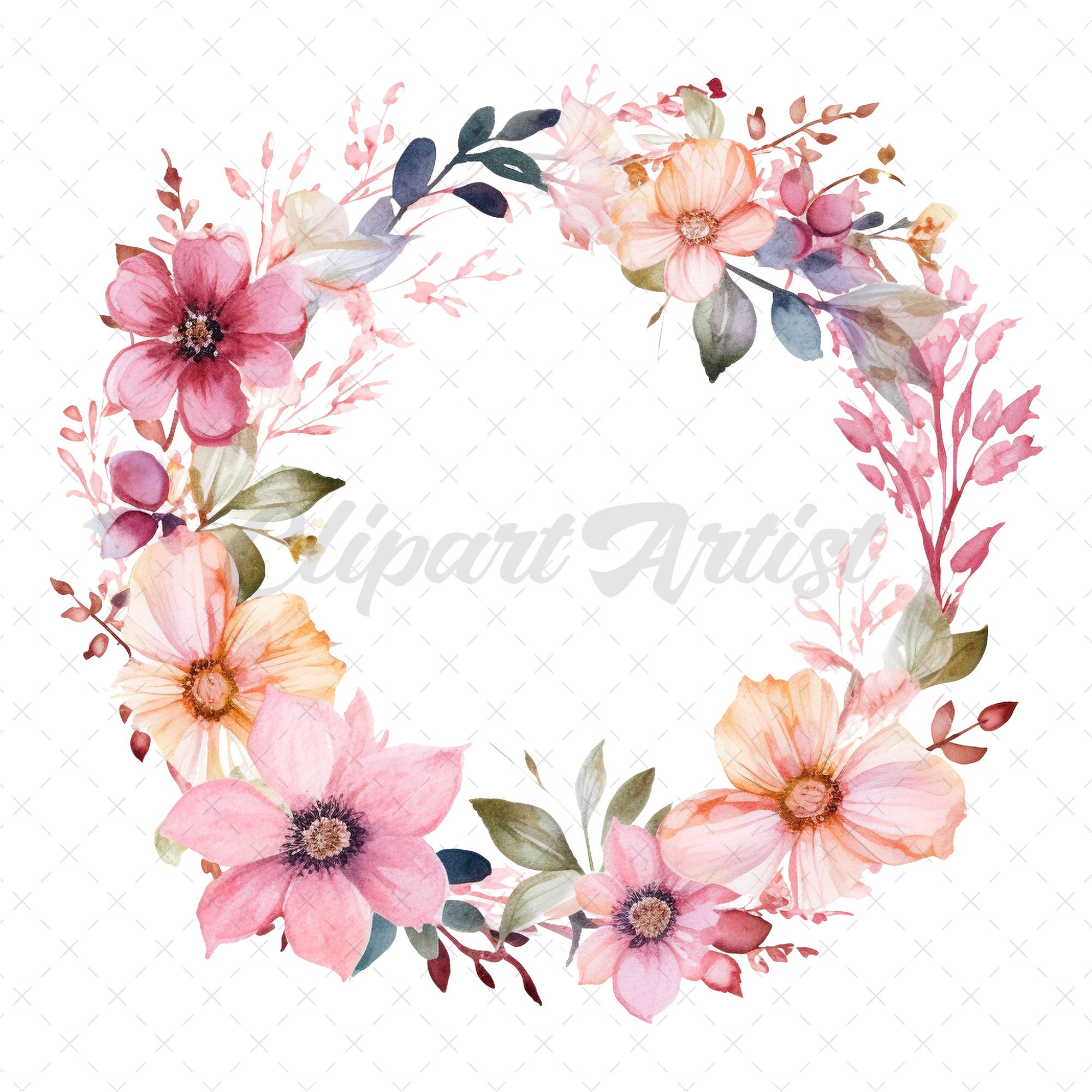 20 High-quality Floral Wreaths Clipart Floral Wreath Digital Watercolor ...