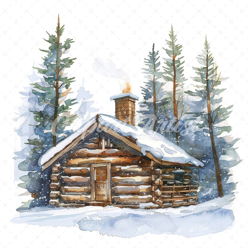 20 High-quality Snowy Log Cabin Clipart Snowy Log Cabin Digital ...
