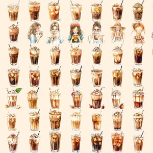 Iced Coffee Watercolor Clipart Bundle - 515+ Transparent PNG ...