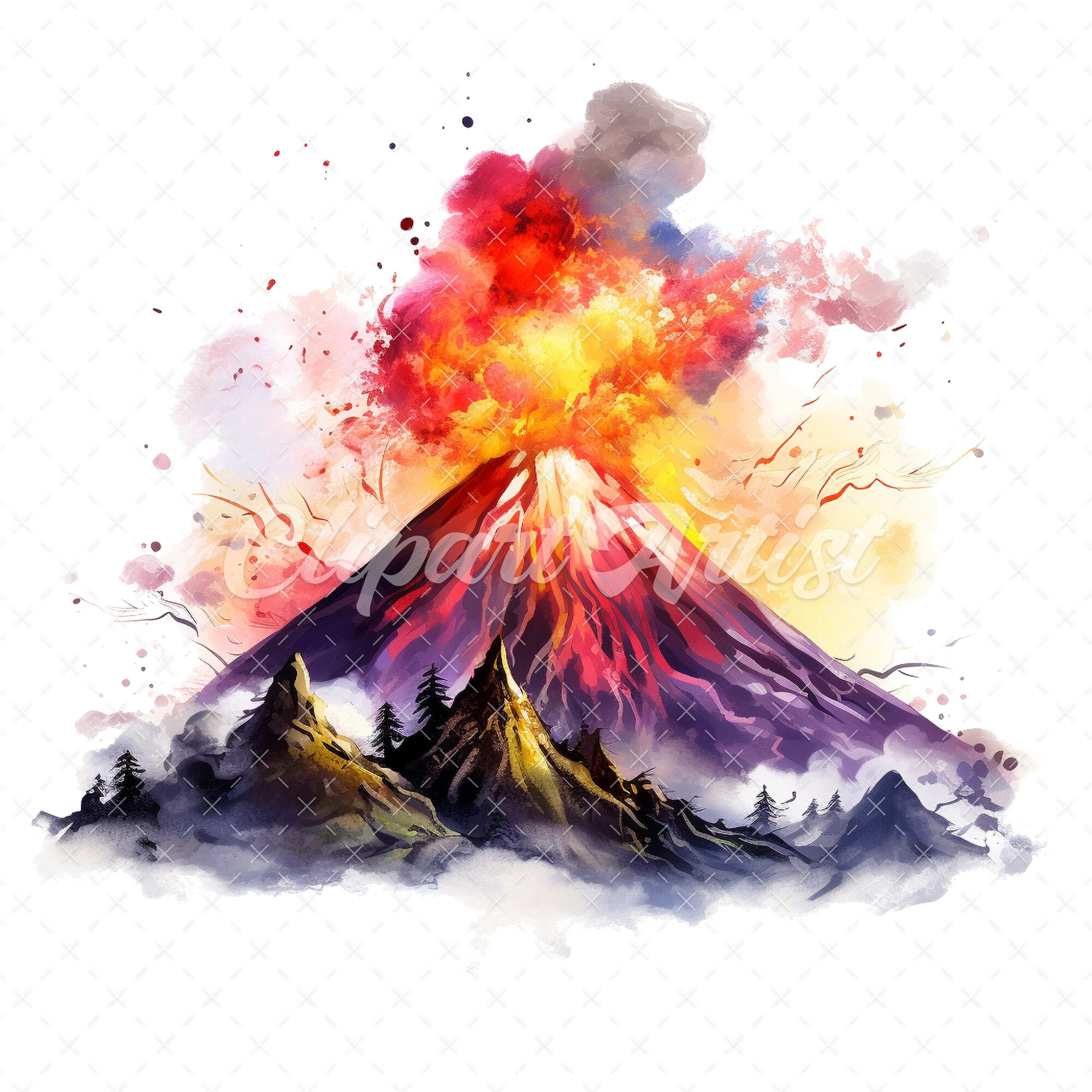 20 High-quality Volcano Clipart Volcano Digital Watercolor JPG Instant ...