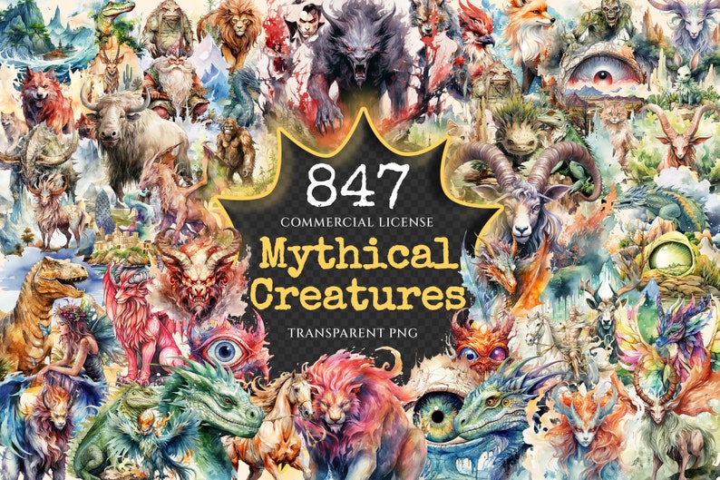Watercolor Mythical Creatures Clipart – 845+ PNG Illustrations (digital ...