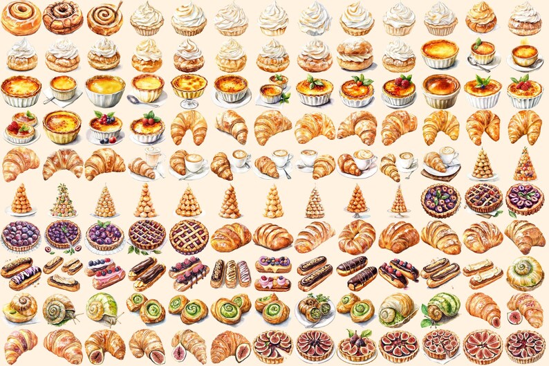 Watercolor French Pastries Clipart – Elegant Dessert PNG Graphics ...