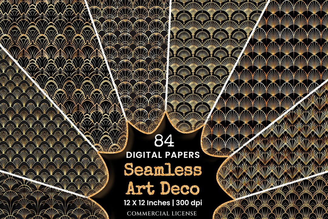 Art Deco Black & Gold Patterns – 84 Seamless Digital Papers (digital ...