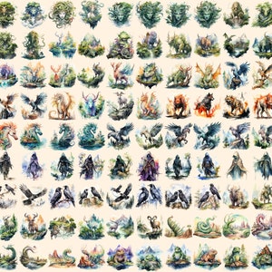 Mythical Creatures Watercolor Clipart Bundle - 845+ Transparent PNG ...
