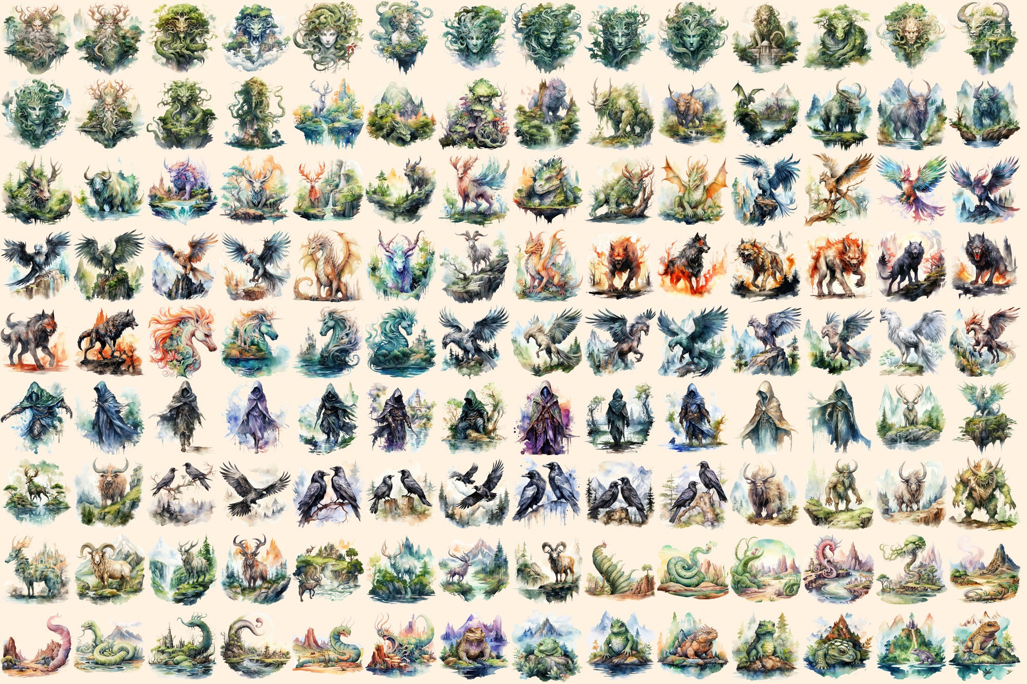 Watercolor Mythical Creatures Clipart – 845+ PNG Illustrations (digital ...