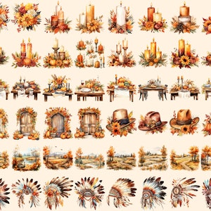 Thanksgiving Watercolor Clipart Bundle - 380+ Transparent PNG, Thankful ...