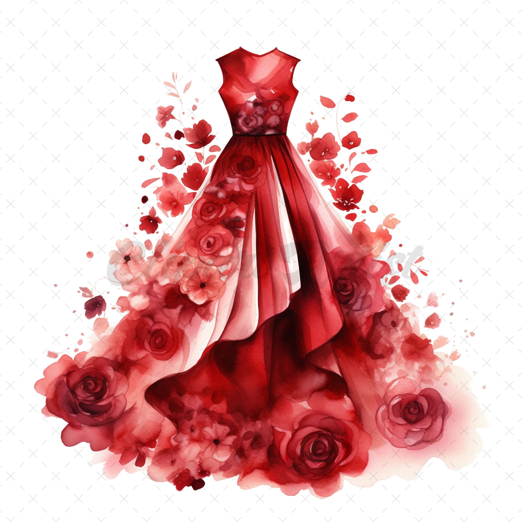 Red Dress Watercolor Clipart – Fashion Illustration (digital Download ...