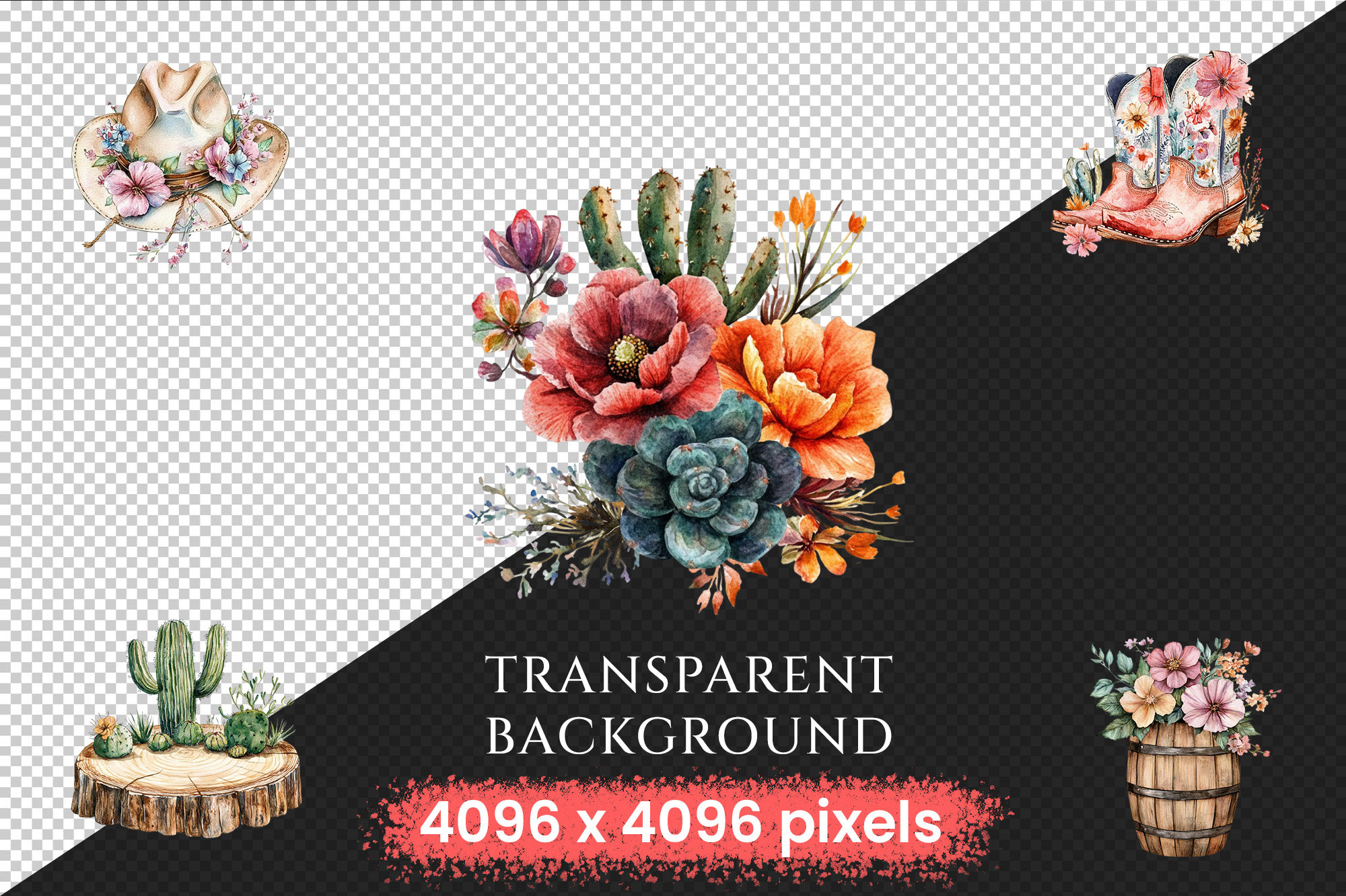 Boho Western Watercolor Clipart Bundle – 240+ PNG Graphics (digital ...