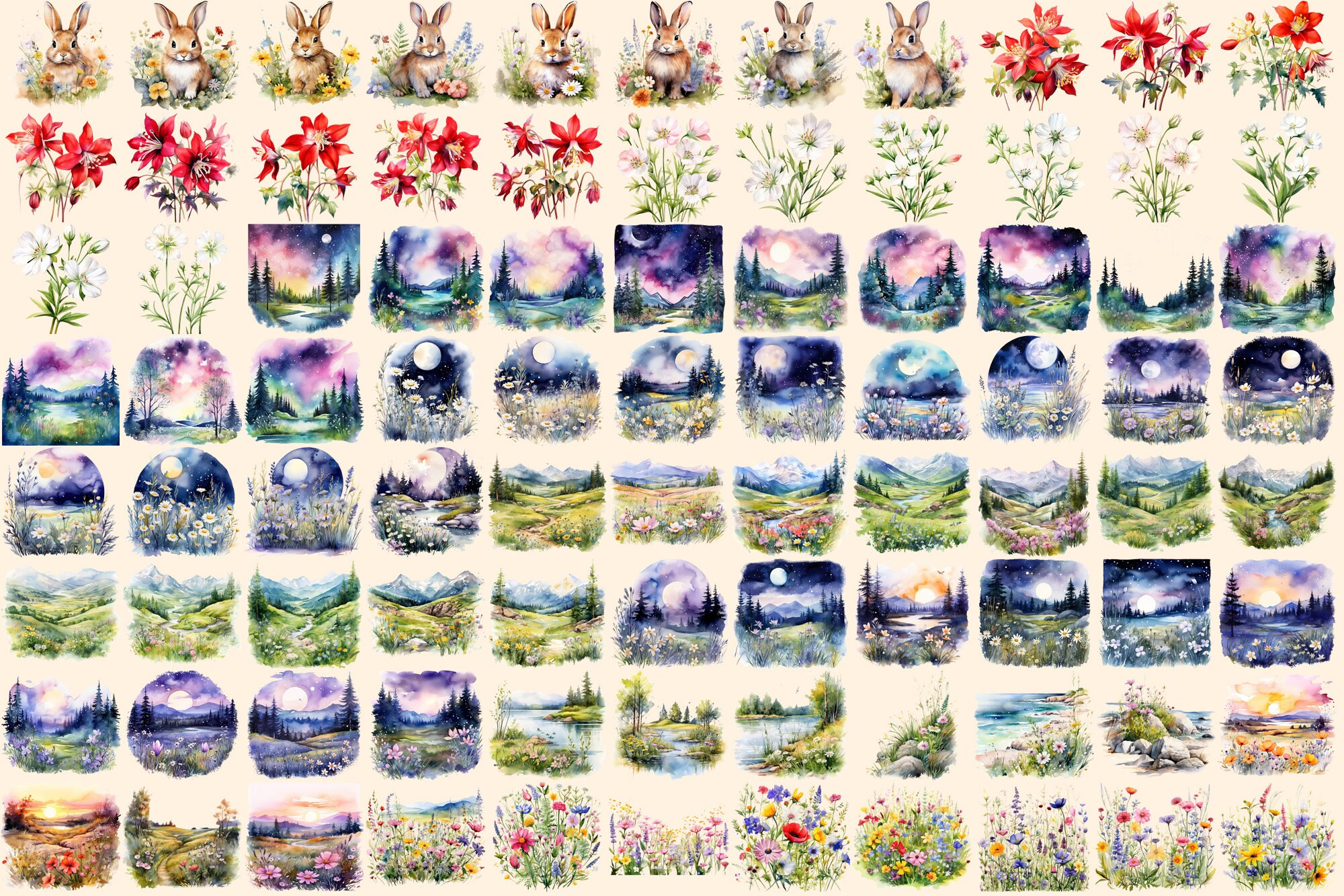 Wildflowers Watercolor Clipart Bundle – 604+ PNG Graphics (digital ...